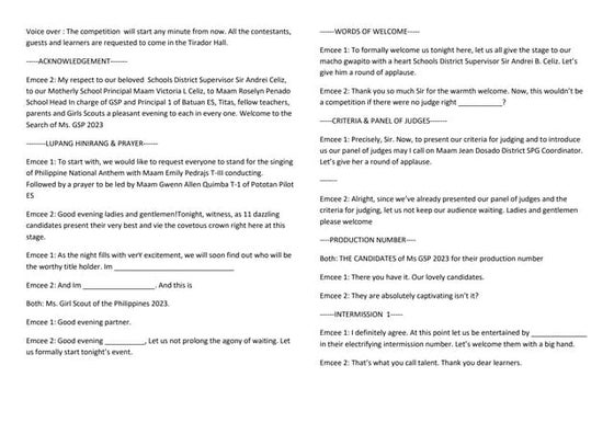 Intramurals 2024 2025 Emcee Script Opening Pdf