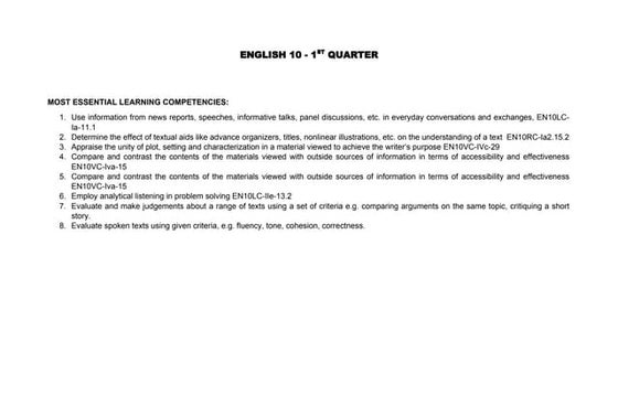 ENGLISH MELCs Grade 10 pdf version deped | PPT