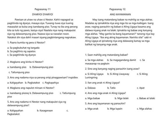 K to 12 Grade 3 FILIPINO PAGBASA NAT (National Achievement Test ...