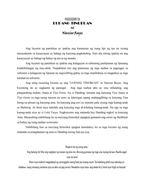 Pagsusuri sa Pag-Ibig sa Tinubuang Lupa | DOCX