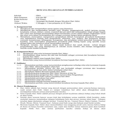 RPP Pendidikan Agama Islam & Budi Pekerti (PAI) Kelas XII | PDF