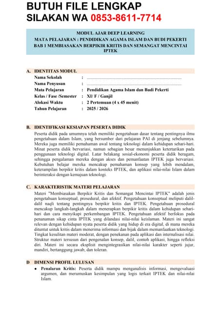 Modul Ajar Akidah Akhlak Kelas 7 Fase D Kurikulum Merdeka | PDF