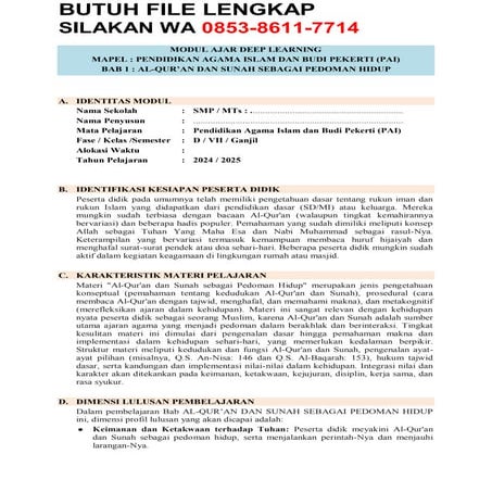 Download Modul Ajar Deep Learning PAI Kelas 7 | PDF