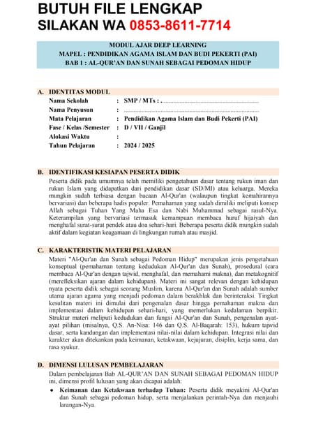 Modul Ajar PAI Kelas 8 Deep Learning New | PDF
