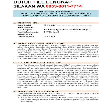 Modul Ajar Pembelajaran Mendalam PAI Kelas 7 | DOCX