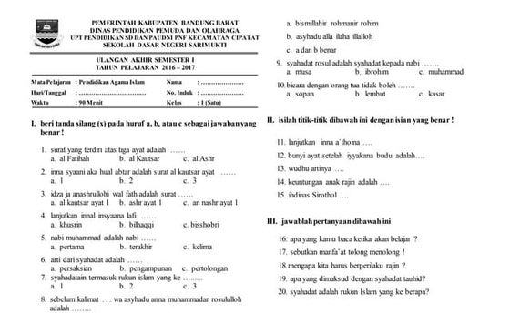 Uts pai kelas ii sd | PDF