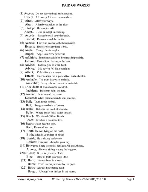 Pair of words | DOCX | Desserts and Baking | Food & Drink