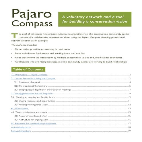 Pajaro Compass Network and Conservation Vision | PDF