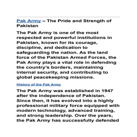 Pak Army – The Pride and Strength of Pakistan | PDF