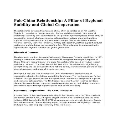 Pak-China Relationship: A Pillar of Regional Stability and Global ...