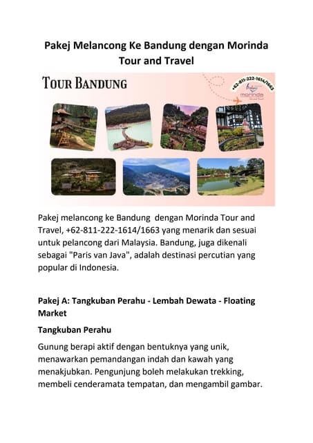 Alami Keindahan Pakej Ke Bandung dengan Morinda Tour and Travel | PDF
