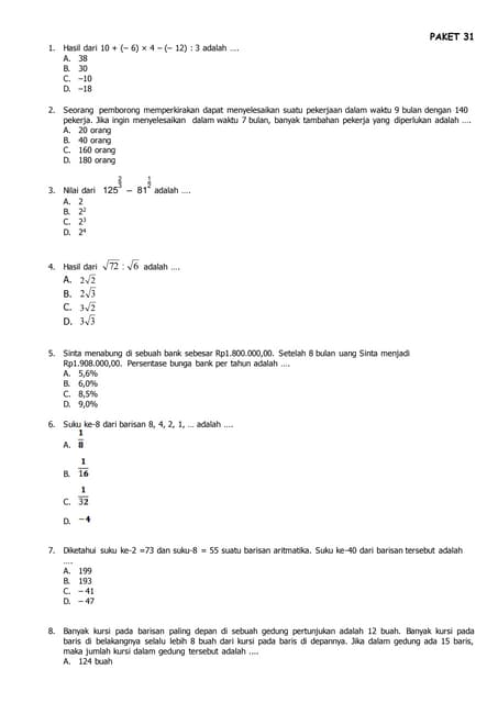 Uts semester 1 matematika kelas 4 tahun pelajaran 2015 2016 | PDF