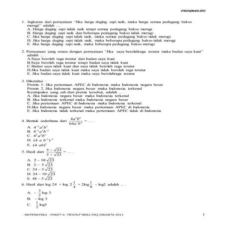 SOAL UN MATEMATIKA Paket 1 ips | DOCX