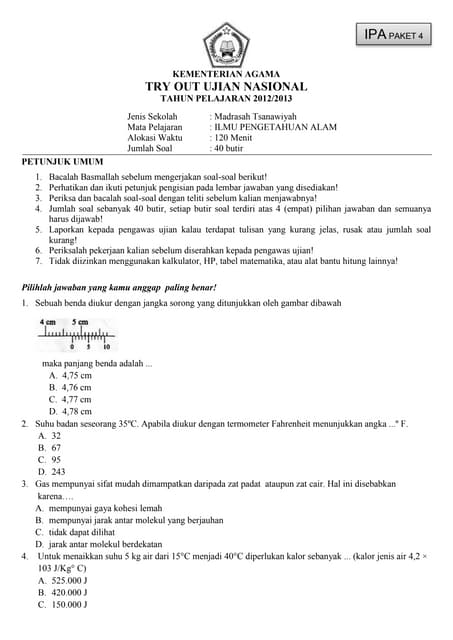 Contoh soal-ujian-nasional-un-ipa-kelas-9-smp-m ts | PDF