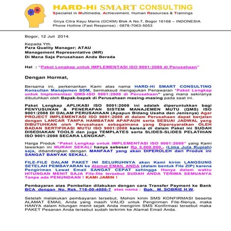 Contoh / Template Lengkap untuk Implementasi ISO 9001 di Perusahaan | PDF