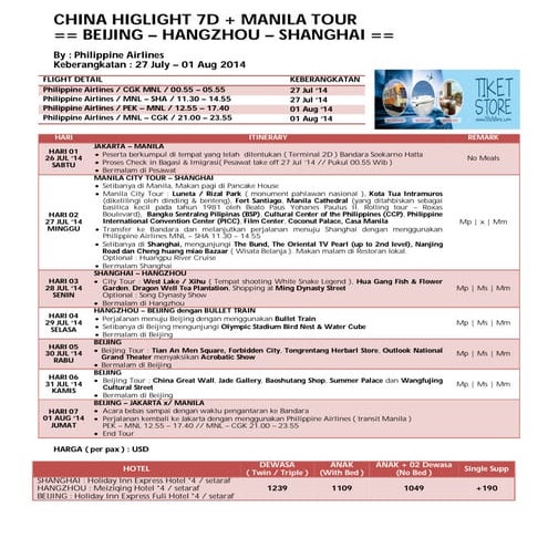 Paket Tour China Highlight Lebaran 7D Depart 27 jul 14 | PDF