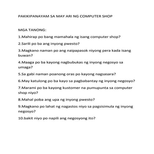Pakikipanayam sa may ari ng computer shop | DOCX