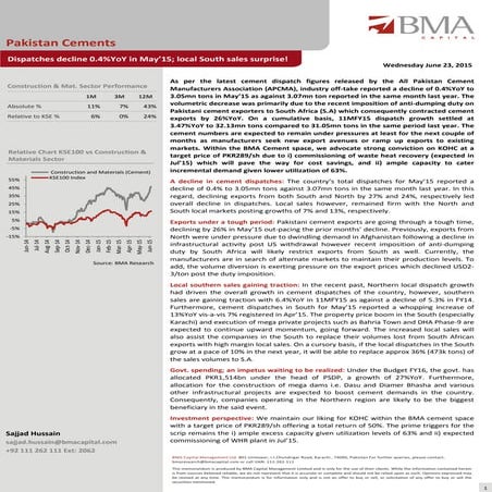 BMA Capital - Pakistan cements dispatches decline 0.4%yo y in may15 ...