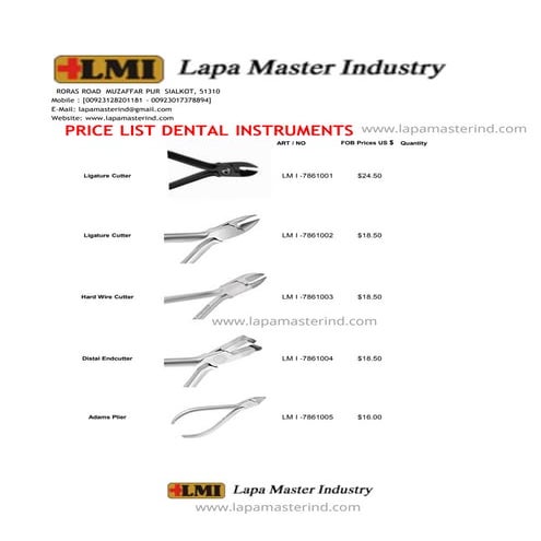 Dental instruments Price Pakistani stainless steel lapa master industry ...