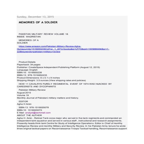 PAKISTAN MILITARY REVIEW VOLUME 18 INSIDE WAZIRISTAN | DOCX