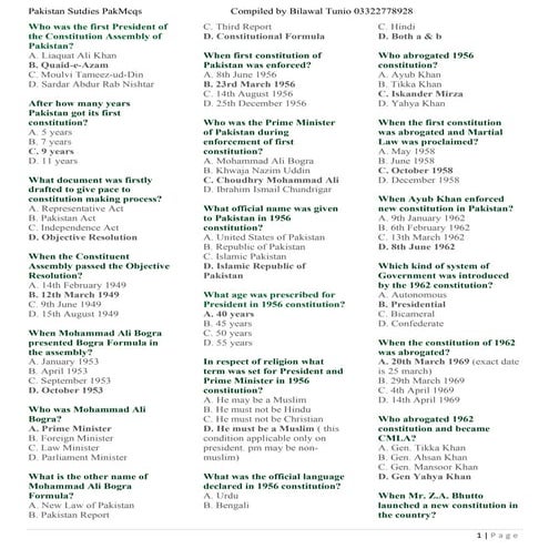 Pakistan Studies Mcqs by Bilawal Tunio.pdf | Islam | Religion ...