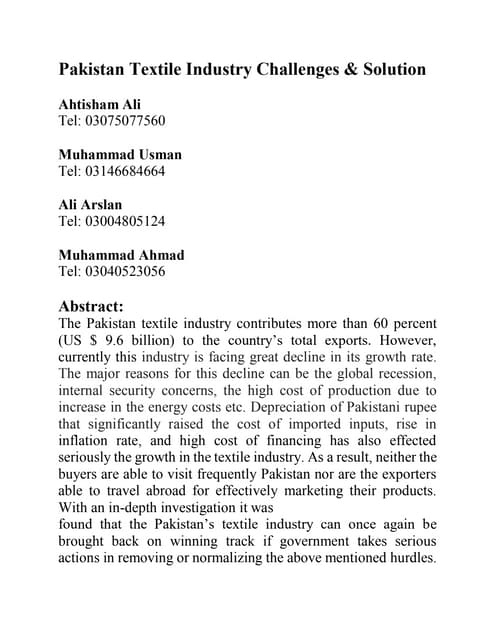 Challenges Faced By Pakistan Textile Industry | PPT