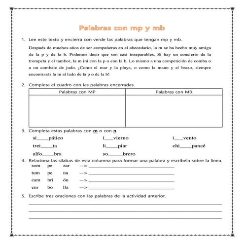 Palabras con mp y mb | PDF