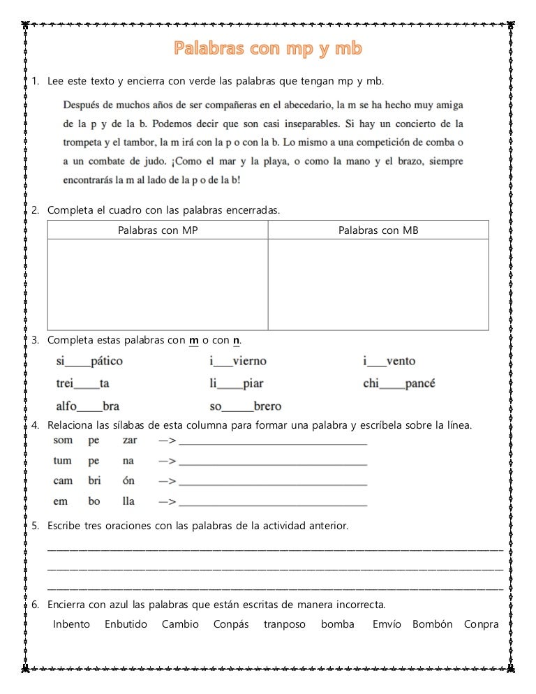 Palabras con mp y mb