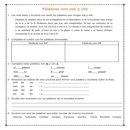 Palabras con mp y mb | PDF