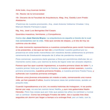 Discurso De Bienvenida De Graduación De Quinto Grado