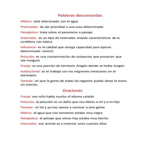 Lista De Palabras Desconocidas Con Su Significado