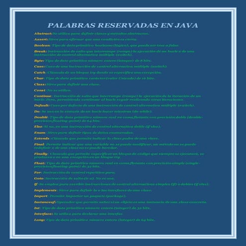 Palabras reservadas en java | DOCX | Programming Languages | Computing