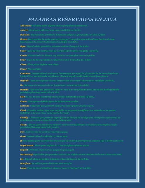 Palabras reservadas en java | PDF