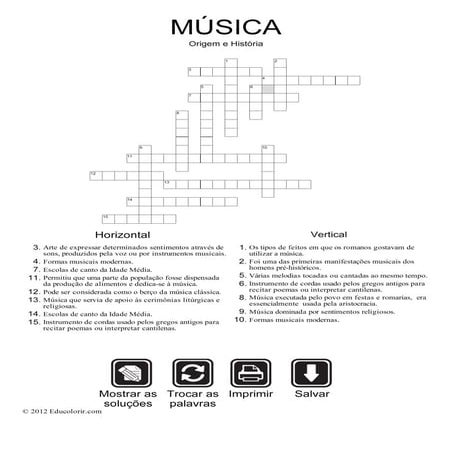 Palavras cruzadas sobre música 7 ano | PDF