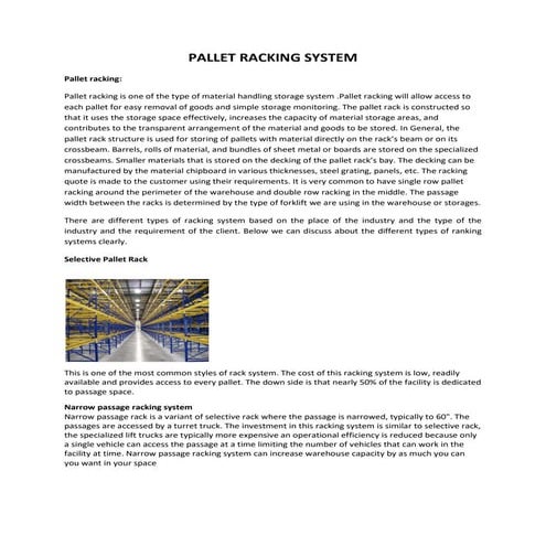 Pallet racking system and types of pallets racking system | PDF ...