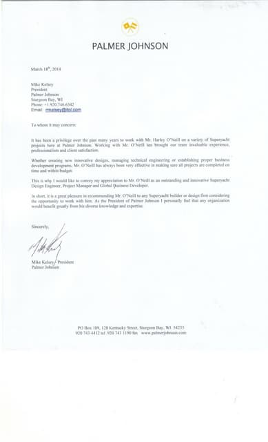 Trinity Yachts Letter of Recommendation | PDF