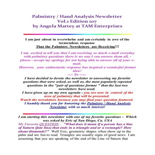 Palmistry hand analysis newsletter by angella mattey. | DOCX