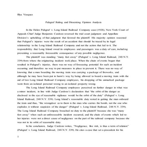 Palsgraf v. Long Island Railroad Co. analysis | DOCX