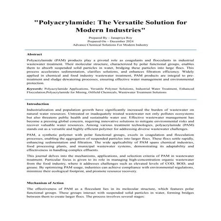 Polyacrylamide: The Versatile Solution for Modern Industries | DOCX