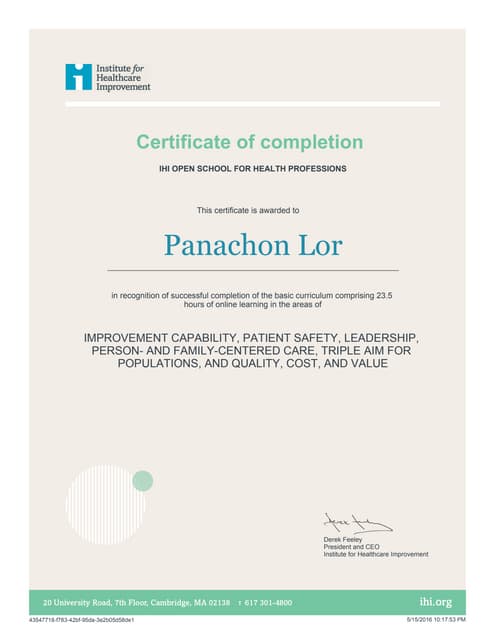 IHI Certificate - 1 IHI Open School CertificATE IN qUALITY AND SAFETY | PDF