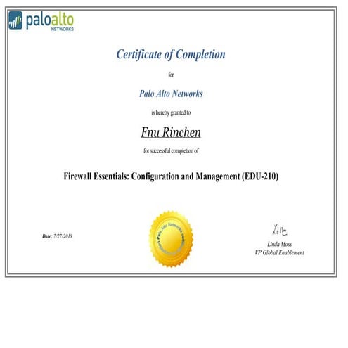 Pan Firewall Certificate of Completion | PPT
