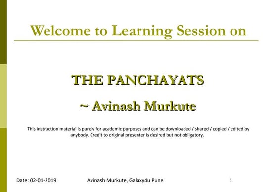 Panchayati raj system article (243 A -243 o) 73th amendment act 1992 | PPTX