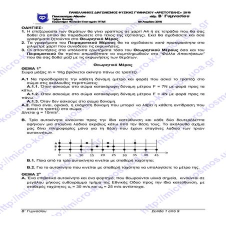 ΠΑΝΕΛΛΗΝΙΟΣ ΔΙΑΓΩΝΙΣΜΟΣ ΦΥΣΙΚΗΣ "ΑΡΙΣΤΟΤΕΛΗΣ" Β΄ΓΥΜΝΑΣΙΟΥ 2016 | PDF