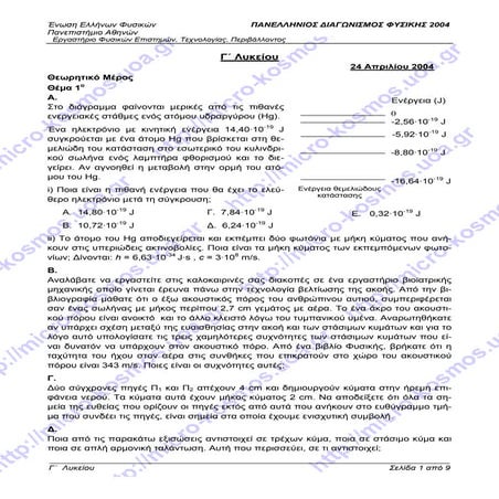 Πανελλήνιος Διαγωνισμός Φυσικής Γ΄ Λυκείου 2002/ Θέματα και Λύσεις | PDF