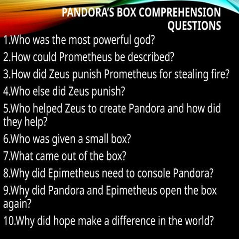 PANDORAS BOX QUESTIONS AND EXERCISES FOR G10 | PPTX