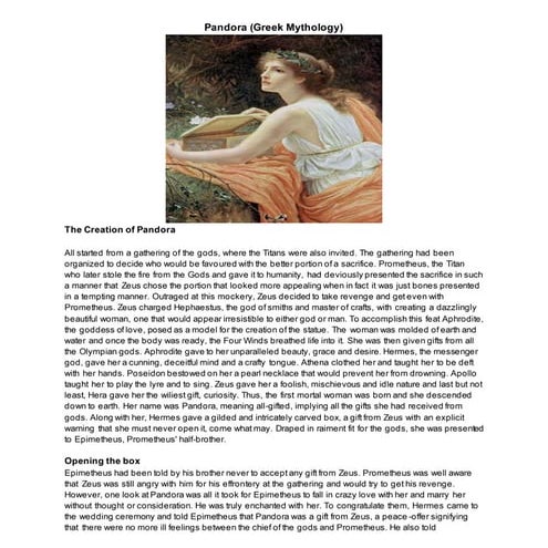 Pandora (Greek Mythology) - Summary | DOCX