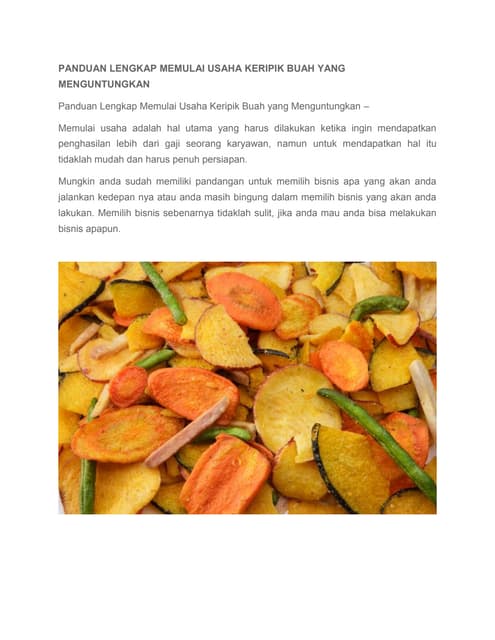 Panduan lengkap memulai usaha keripik buah yang menguntungkan | PDF Panduan lengkap memulai usaha keripik buah yang menguntungkan | PDF