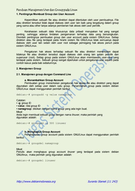 Manajemen group dan user pada linux | PPTX