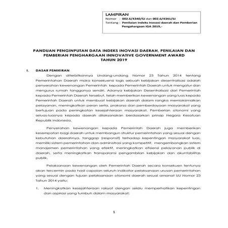 Petunjuk Teknis Indeks Inovasi Daerah (IDD) | PDF