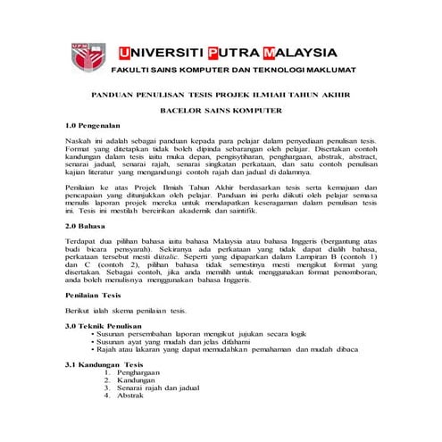 Panduan penulisan tesis projek ilmiah tahun akhir | DOCX